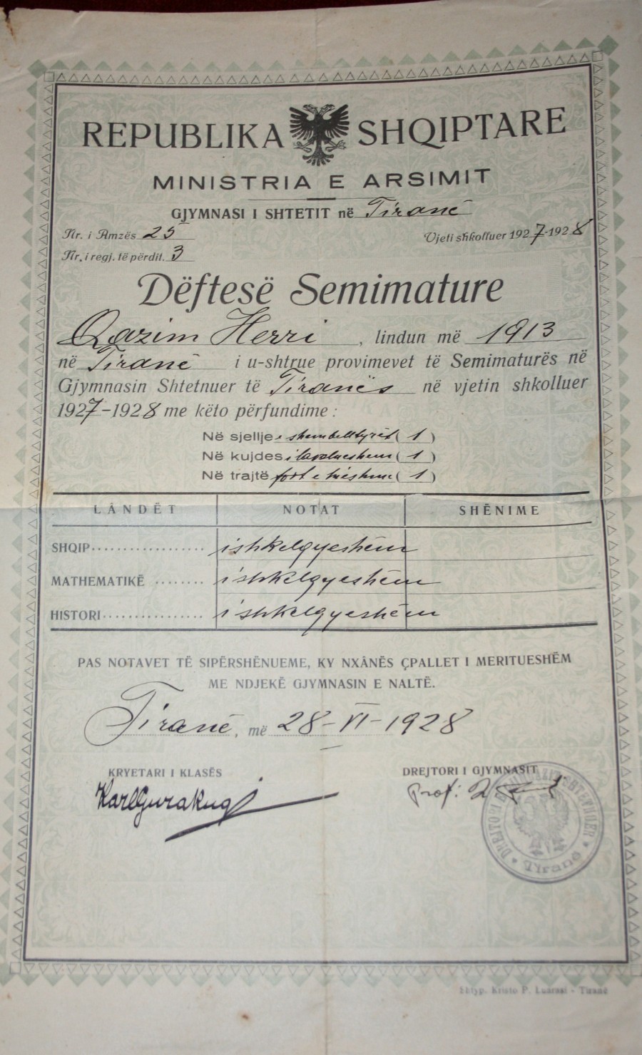 Kështu dukeshin dëftesat shkollore para viteve 1940 - Albanian Education