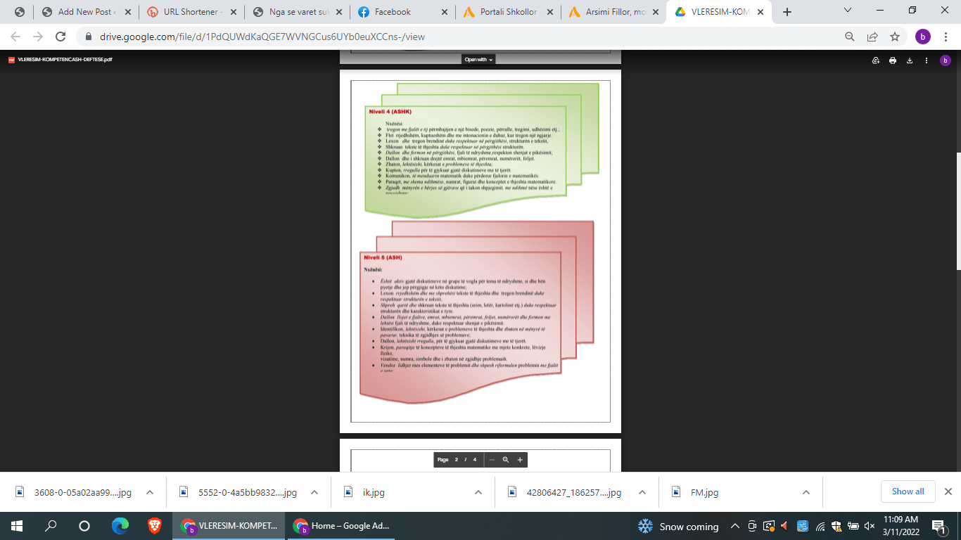 Arsimi Fillor, modele për vlerësimin e kompetencave në deftesë ...