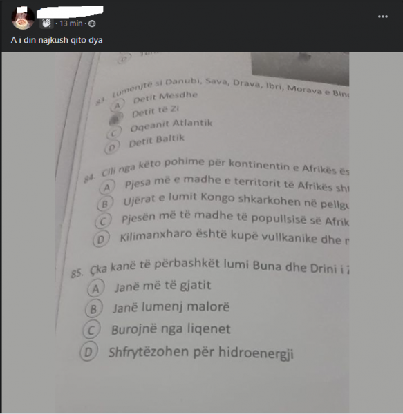 "Çfarë kanë të përbashkët lumi Buna dhe Drini i Zi?", testi ...