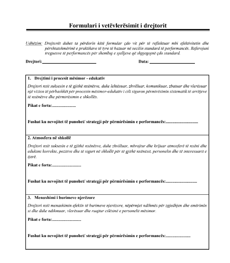 Formular vetëvlerësimi për drejtorin e shkollës | Albanian Education